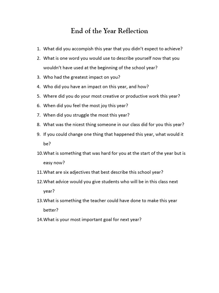 Year-End Reflection Questions Guide | PDF