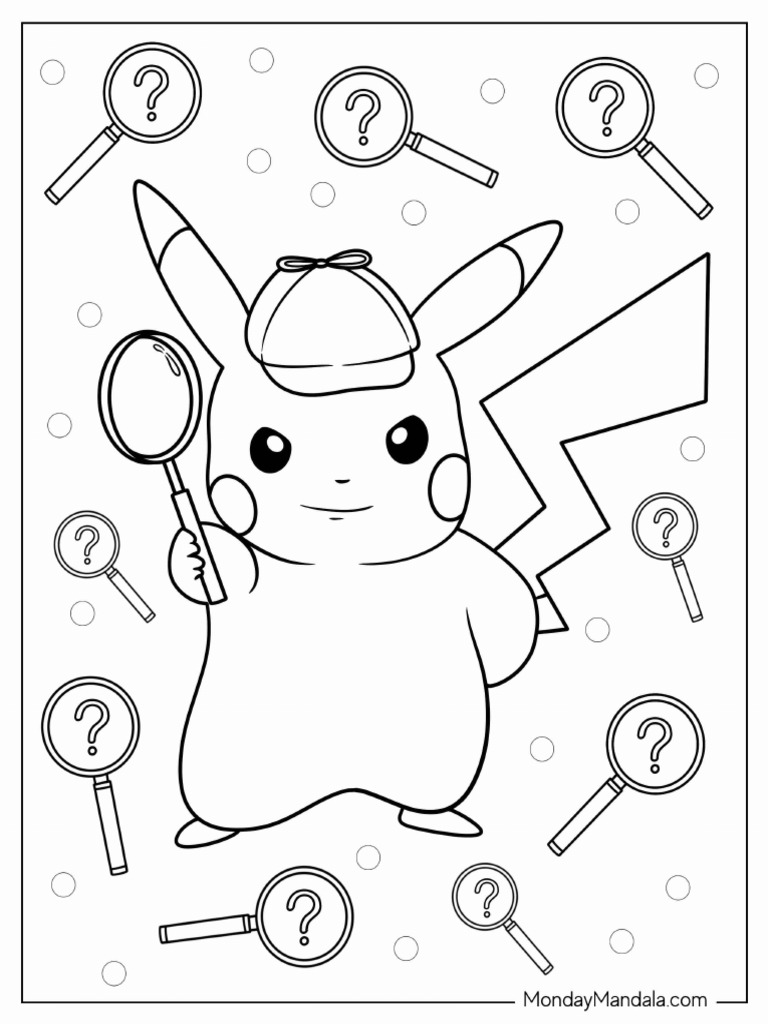 Coloring-Page-Of-Detective-Pikachu-With-Magnifying-Glass | PDF