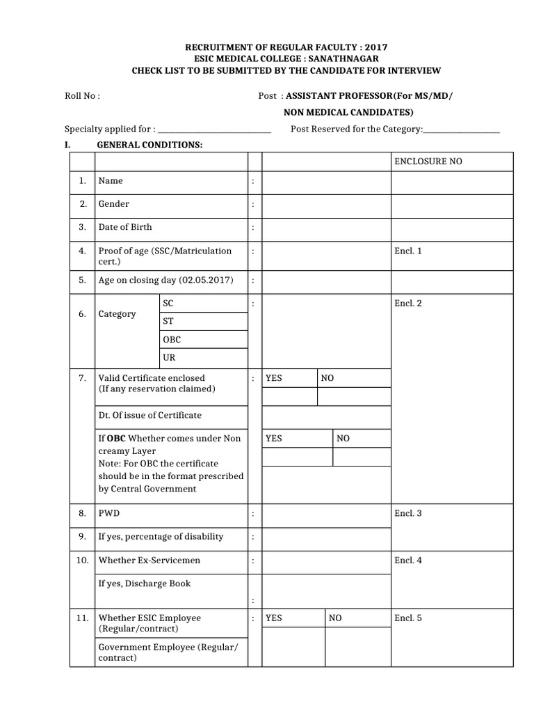 CHECK LIST - Assistant Professor | PDF | Doctor Of Medicine | Pub Med