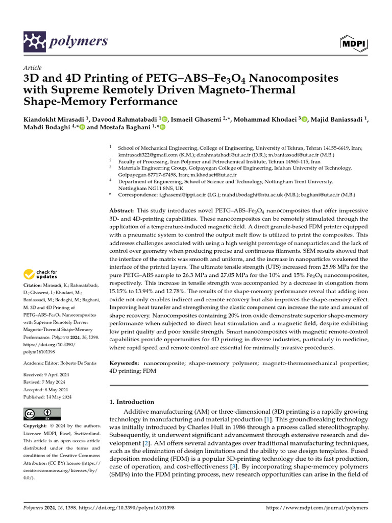3D and 4D Printing of PETG-ABS-Fe3O4 Nanocomposite | PDF | Nanocomposite | Composite Material