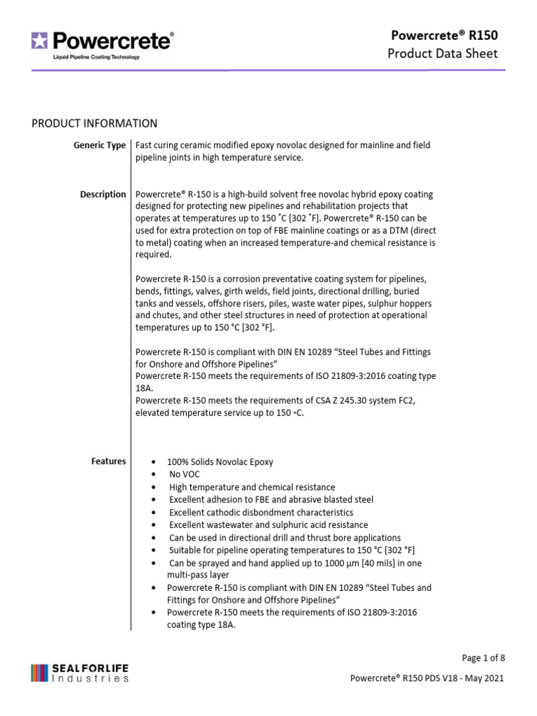 PDS Powercrete R150 May 2021 V18 | PDF | Epoxy | Coating