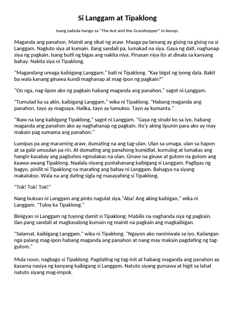Si Langgam at Tipaklong | PDF