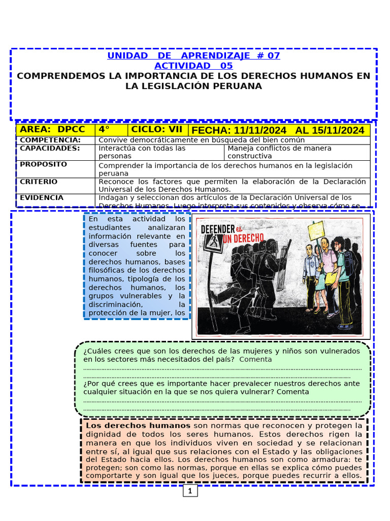Actividad 5 DPCC 4° Unidad 7 | PDF | Derechos humanos | Mujer