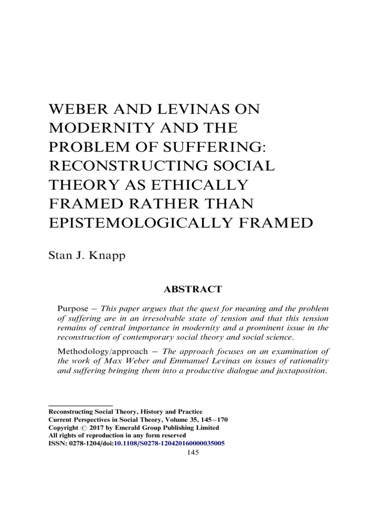 WEBER AND LEVINAS ON MODERNITY AND THE PROBLEM OF SUFFERING | PDF | Rationality | Max Weber