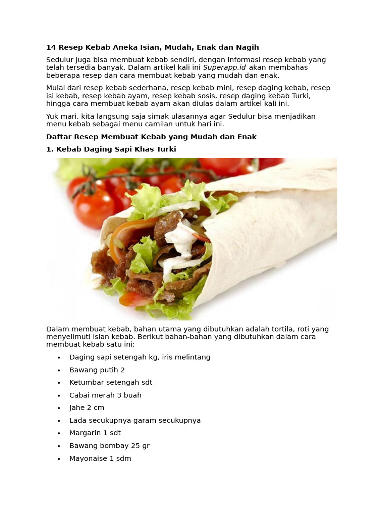 Resep Kebab Aneka Isian Mudah dan Enak | PDF