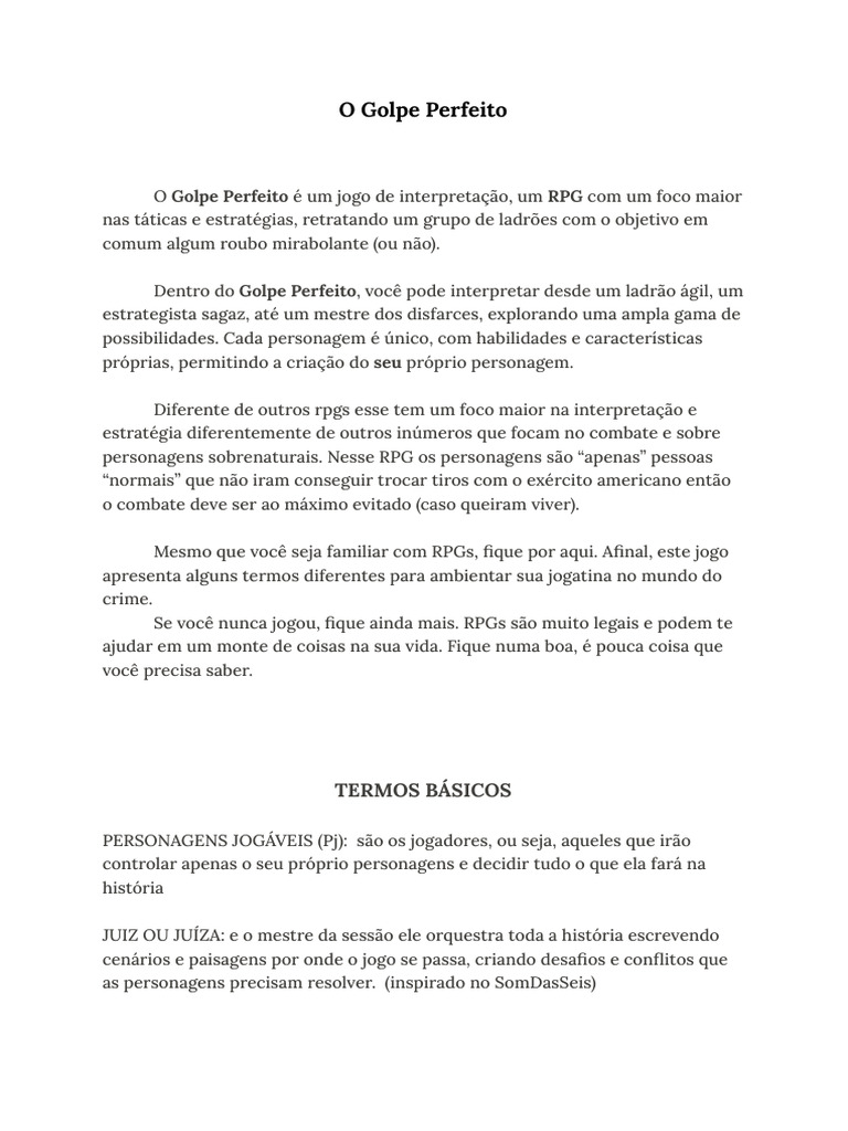 O Golpe Perfeito Incompleto | PDF | Jogos de RPG