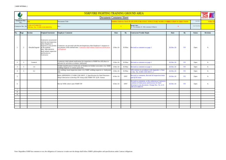 S-200-153Z-0003TS - A - Comment Sheet | PDF | Welding | Construction