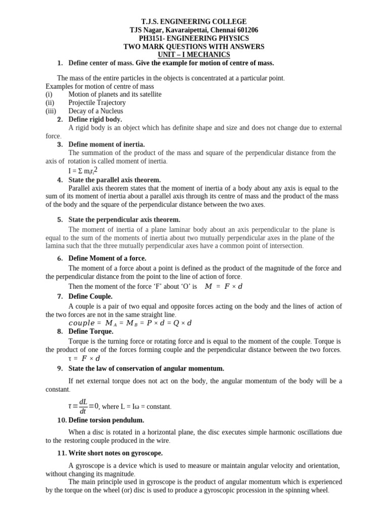 Engineering Physics Two Mark Q&A Guide | PDF | Waves | Quantum Tunnelling