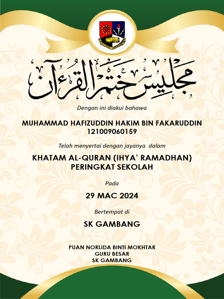 Sijil Khatam IHYA' | PDF