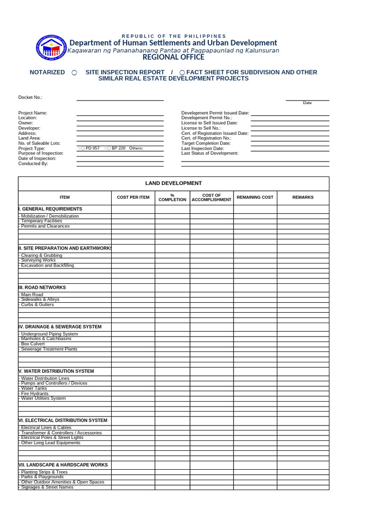 Site Inspection Report - Fact Sheet | PDF | Wall | Sanitary Sewer