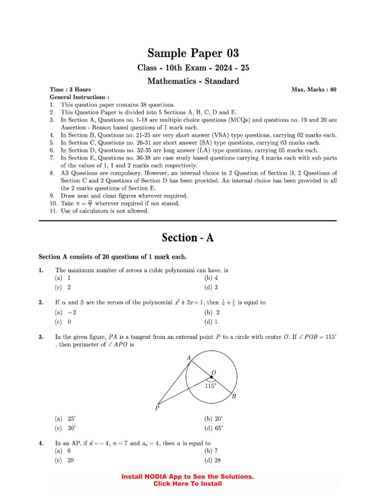 SQP Math 24-25 S3 | PDF