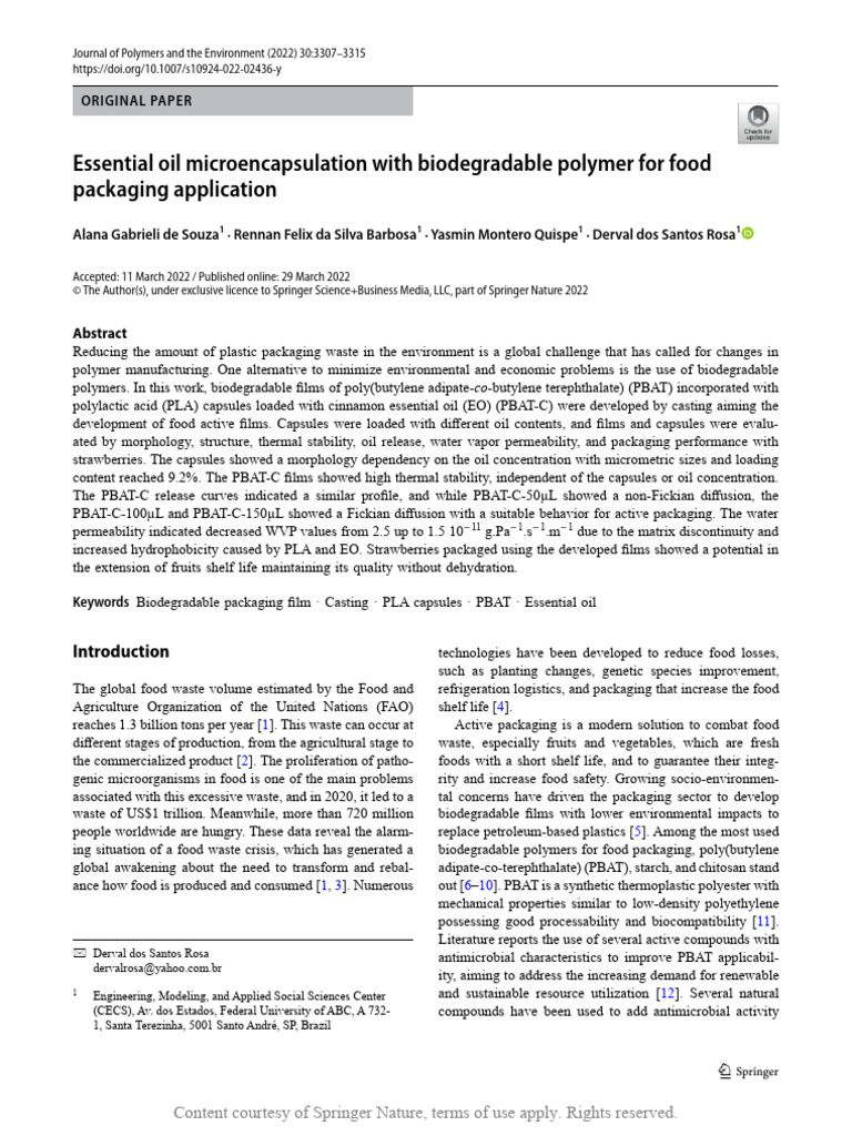 Essential Oil Microencapsulation With Biodegradabl | PDF | Materials ...