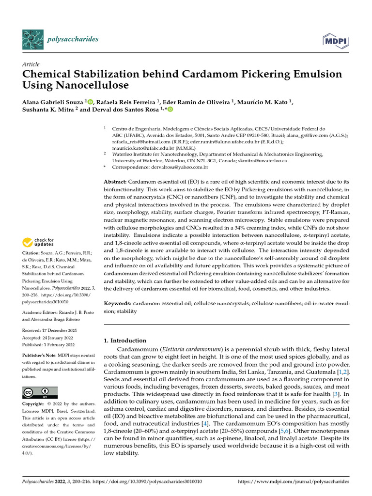 Chemical Stabilization Behind Cardamom Pickering E | PDF | Emulsion ...