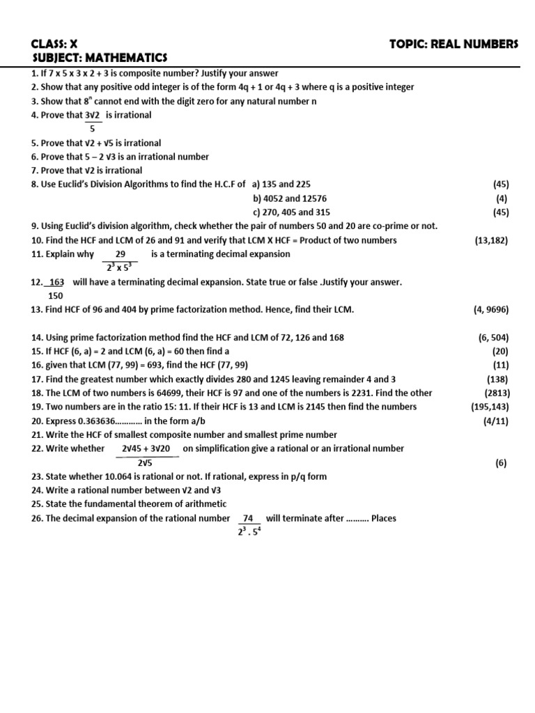 CBSE Class 10 Maths Real Numbers | PDF | Numbers | Polynomial