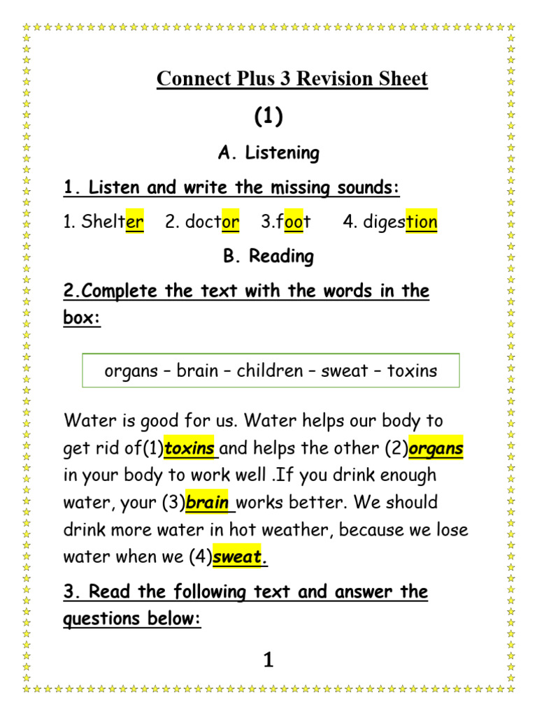 Connect Plus 3 First Term Revision Sheet Model Answer 2024-2025 | PDF | Rainforest | Habitat