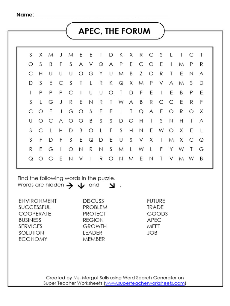 Wordsearch Apec The Forum-Ciclo Vii | PDF | Word Search | Asia Pacific ...