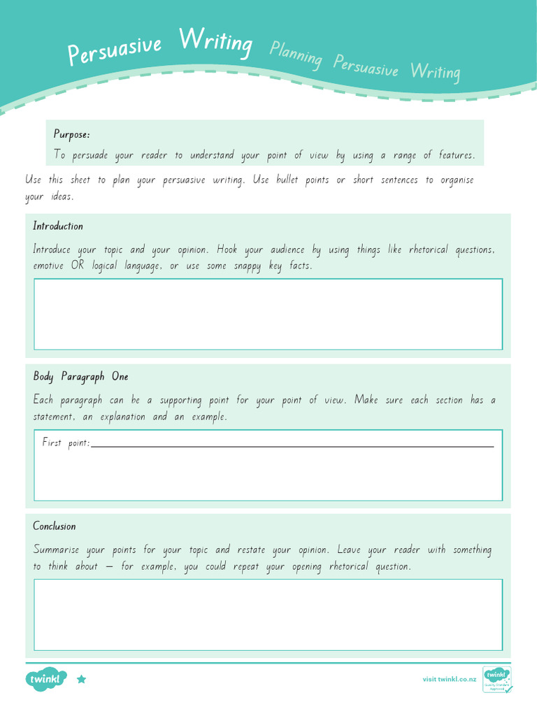 Level 3 Writing - Persuasive Writing Planning Sheet | PDF | Persuasion ...