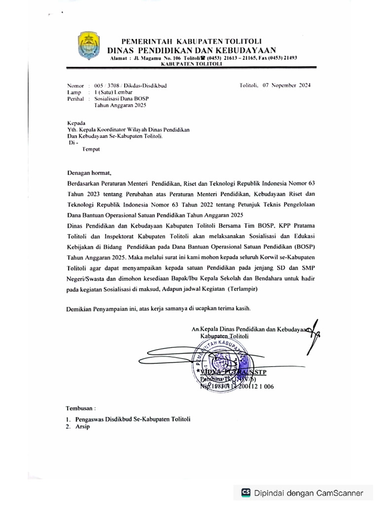 Surat Pemberitahuan Sosialisasi BOSP 2025 | PDF