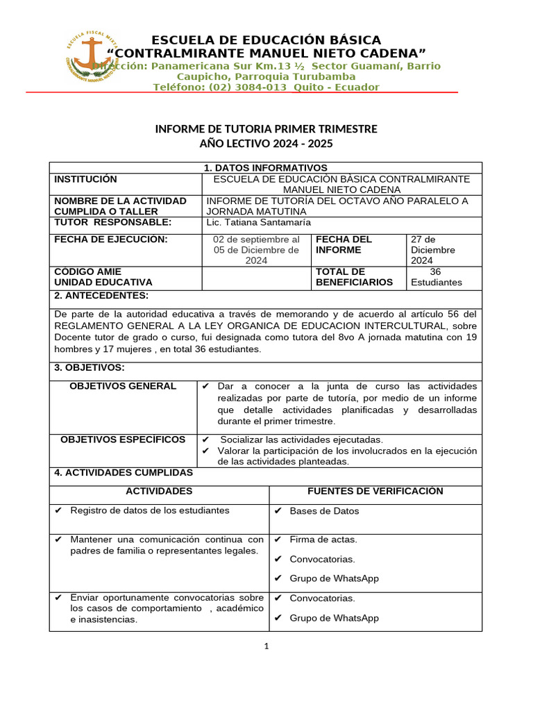 Informe de Tutorìa Completo | PDF