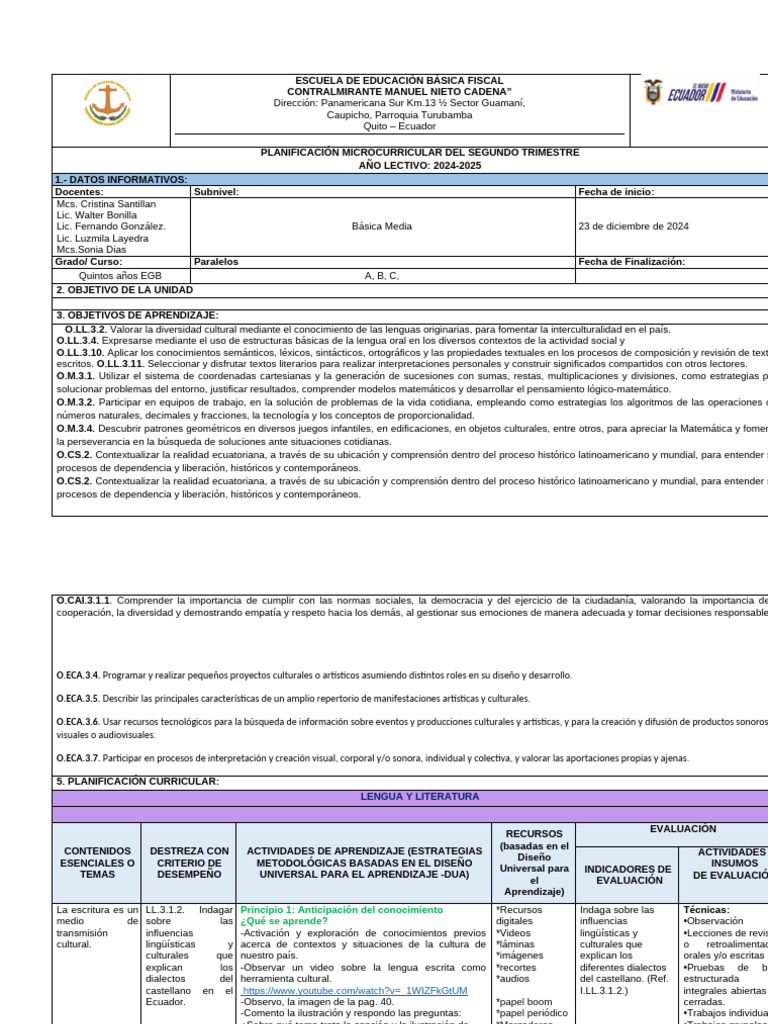 5to Año - Planificación 2do Trimestre - 2024-2025 | PDF | División ...