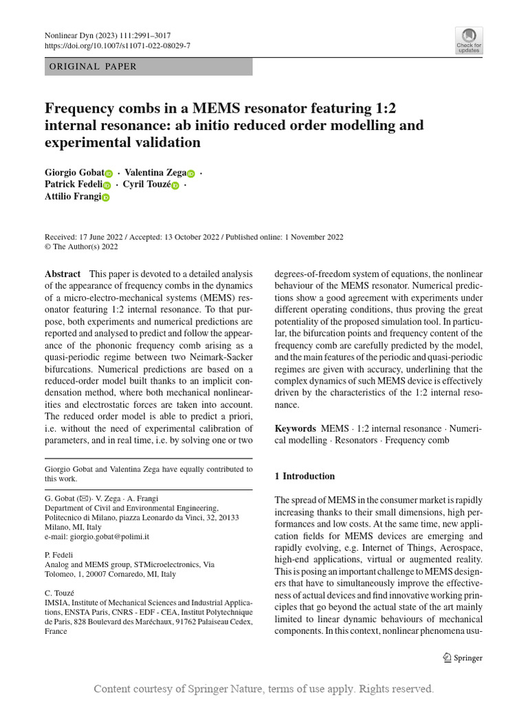 MEMS Frequency Combs Analysis | PDF | Resonance | Normal Mode