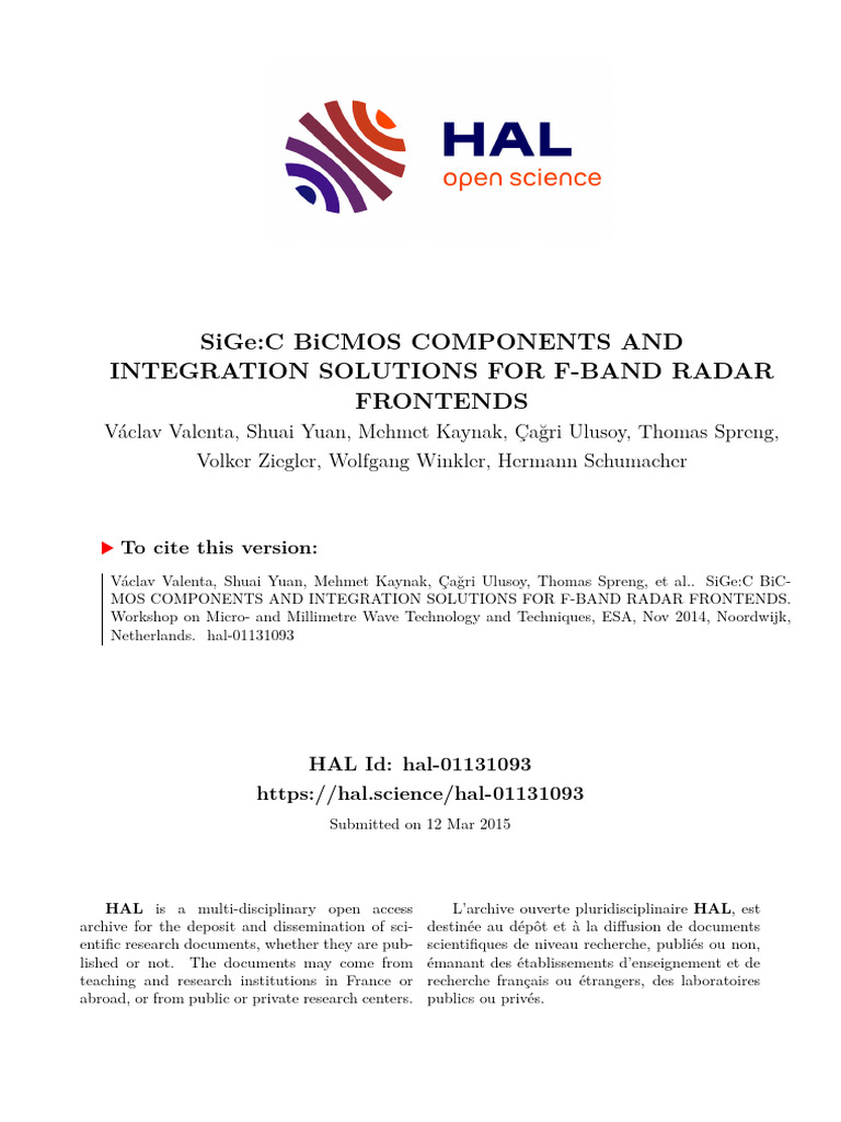 SiGeC BiCMOS COMPONENTS AND INTEGRATION SOLUTIONS FOR F-BAND RADAR FRONTENDS | PDF | Antenna ...