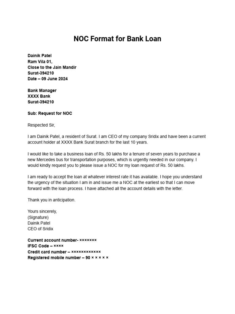 NOC Request for Business Loan | PDF