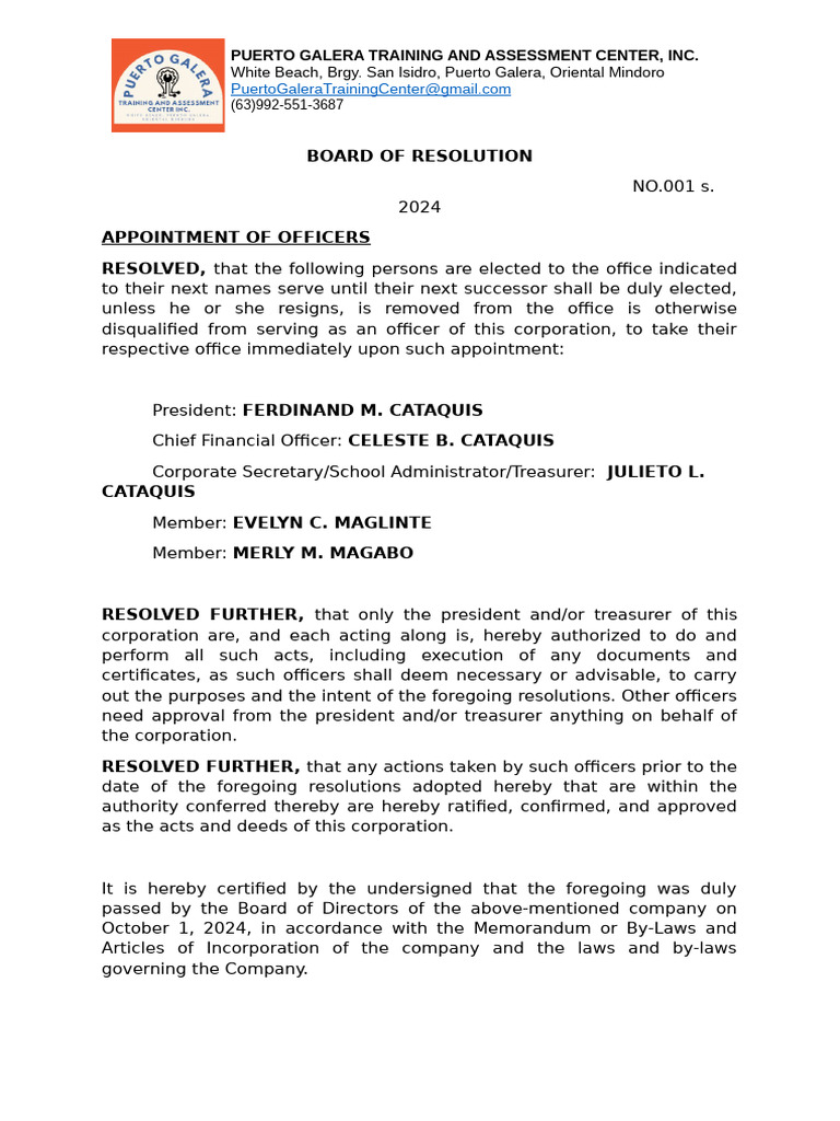 BOARD OF RESOLUTION Series of 2024 | PDF | Justice | Crime & Violence