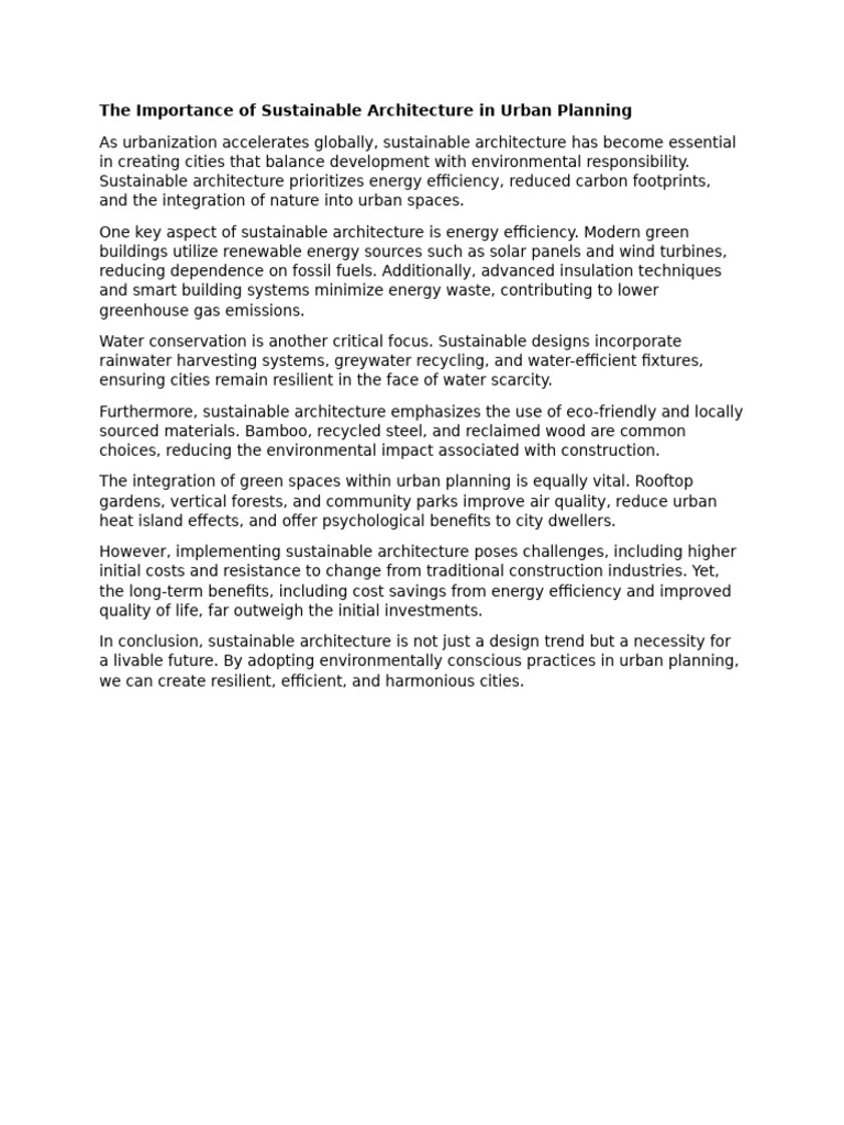 The Importance of Sustainable Architecture in Urban Planning | PDF