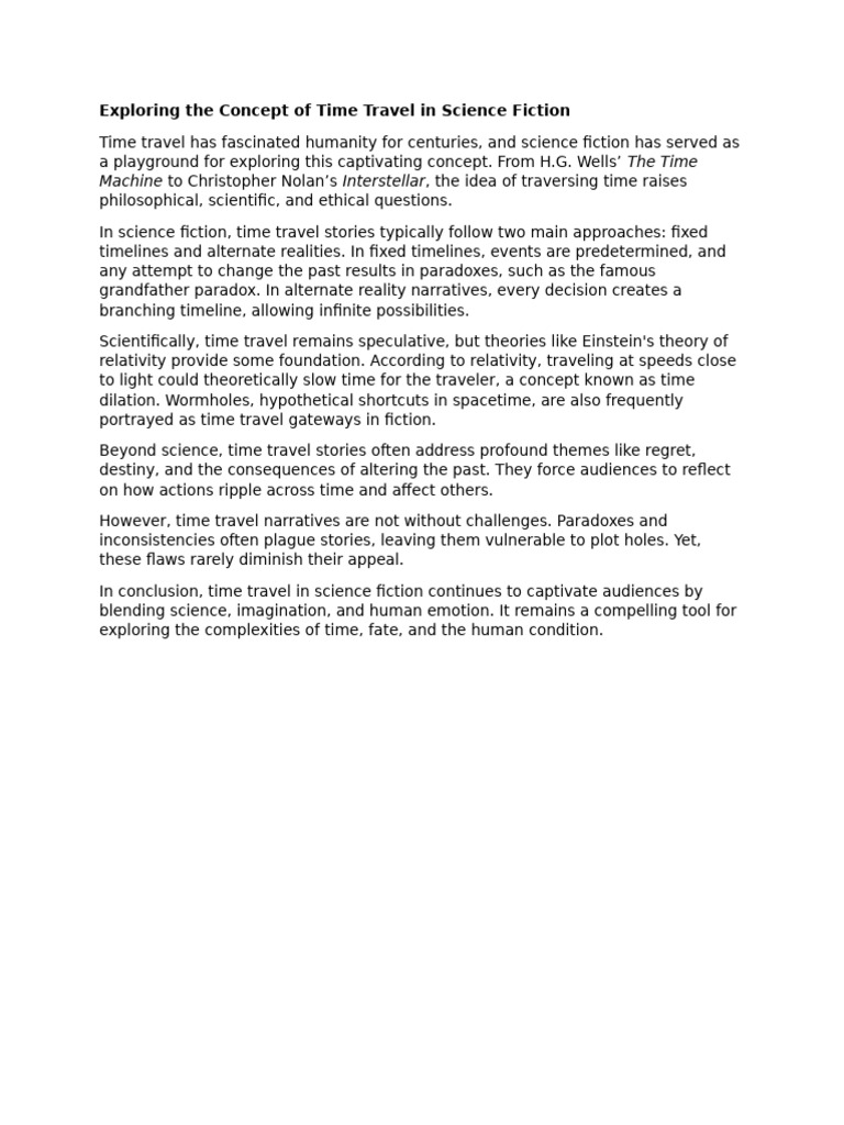 Exploring The Concept of Time Travel in Science Fiction | PDF