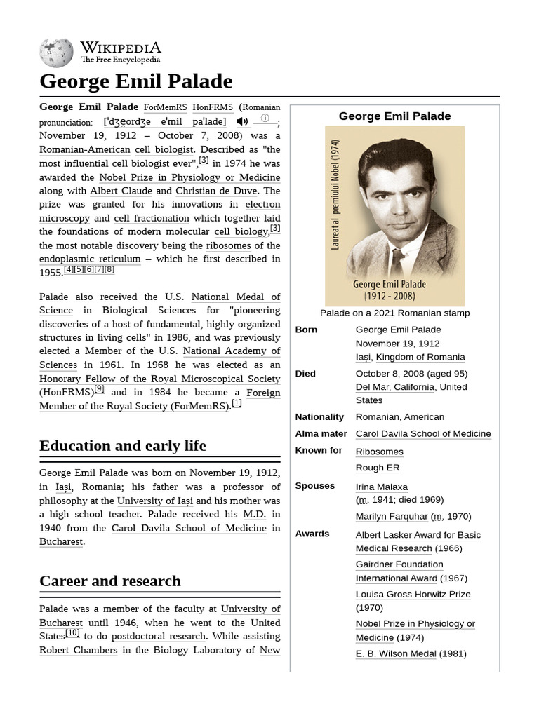George_Emil_Palade | PDF | Cell Biology