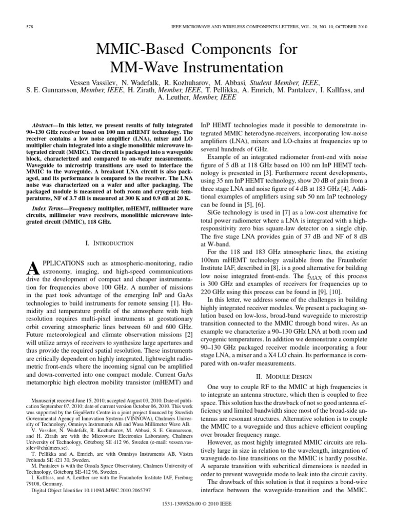MMIC Based Components For MM Wave Instru | PDF | Microwave | Amplifier