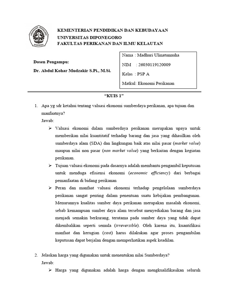 Madhuri Ulinatunnuha_26030119120009_Kuis 1 ekopi | PDF