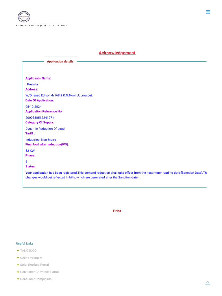 TANGEDCO - Application Portal | PDF