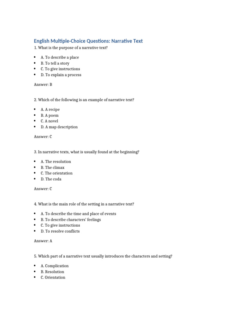 Narrative Text Questions Grade 9 | PDF