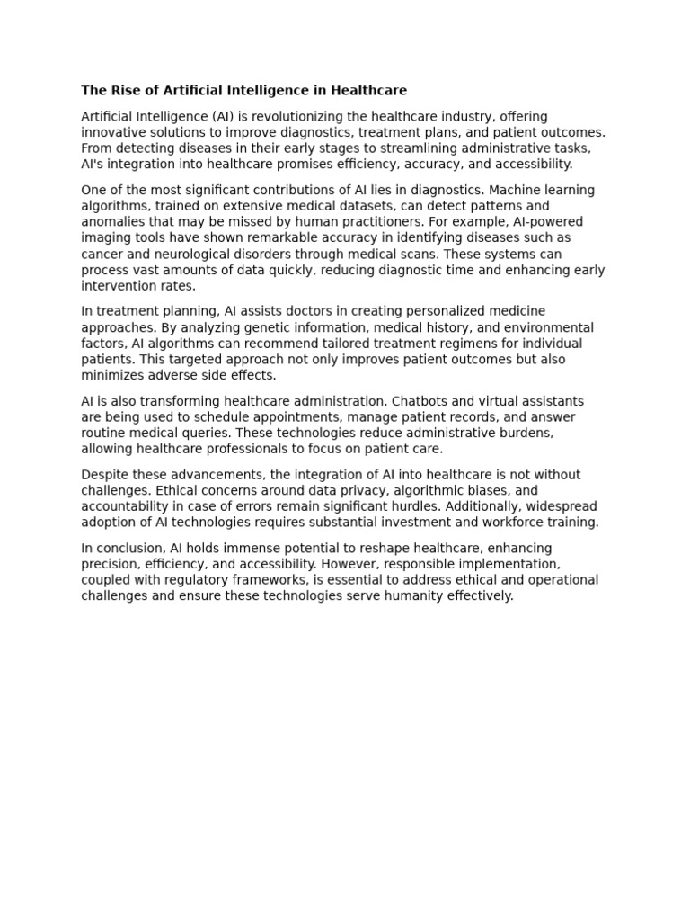 The Rise of Artificial Intelligence in Healthcare | PDF