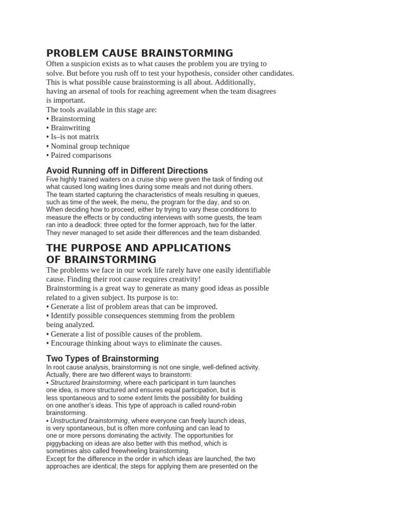 Problem Cause Brainstorming | PDF | Brainstorming