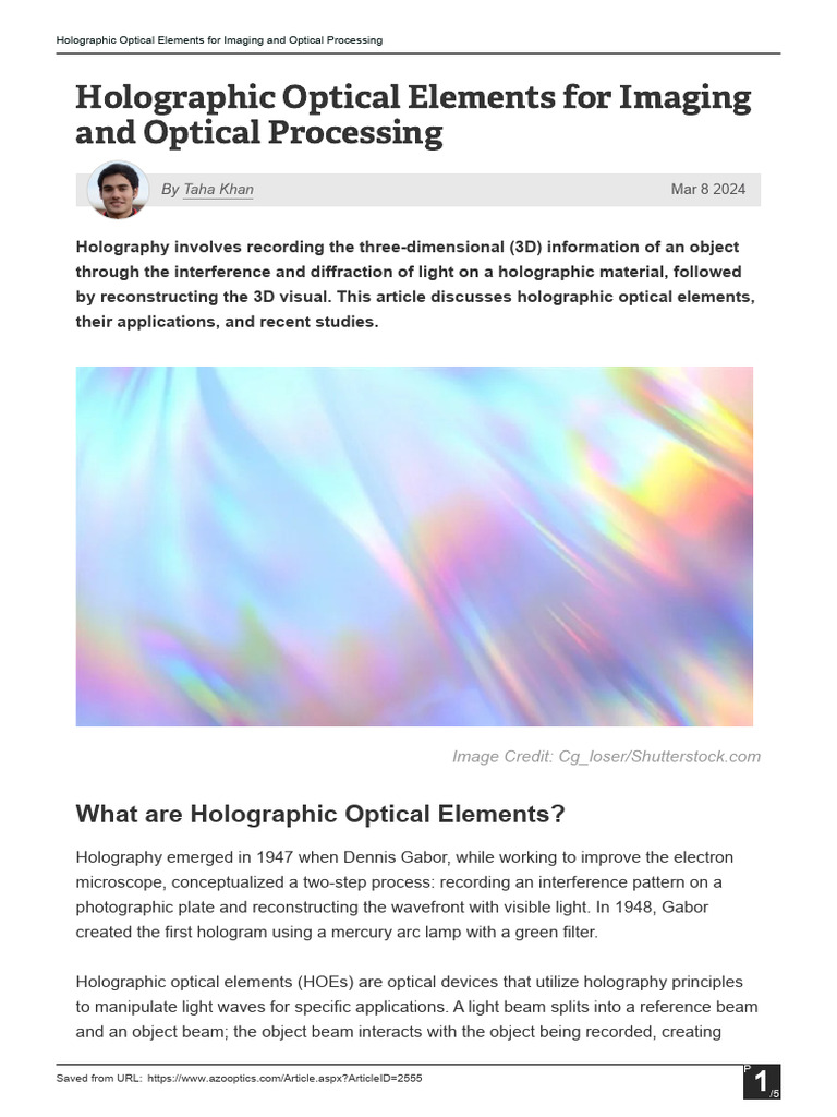 Holographic Optical Elements Guide | PDF | Holography | Optics