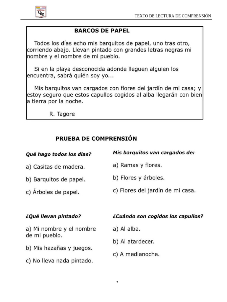 Ejercicios de Comprensión Lectora | PDF | Hormiga | El patito feo