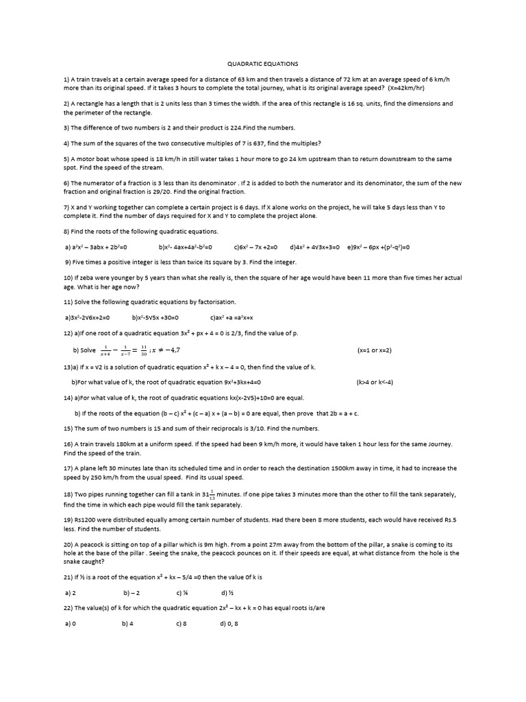 quadratic equations | PDF | Numbers | Arithmetic