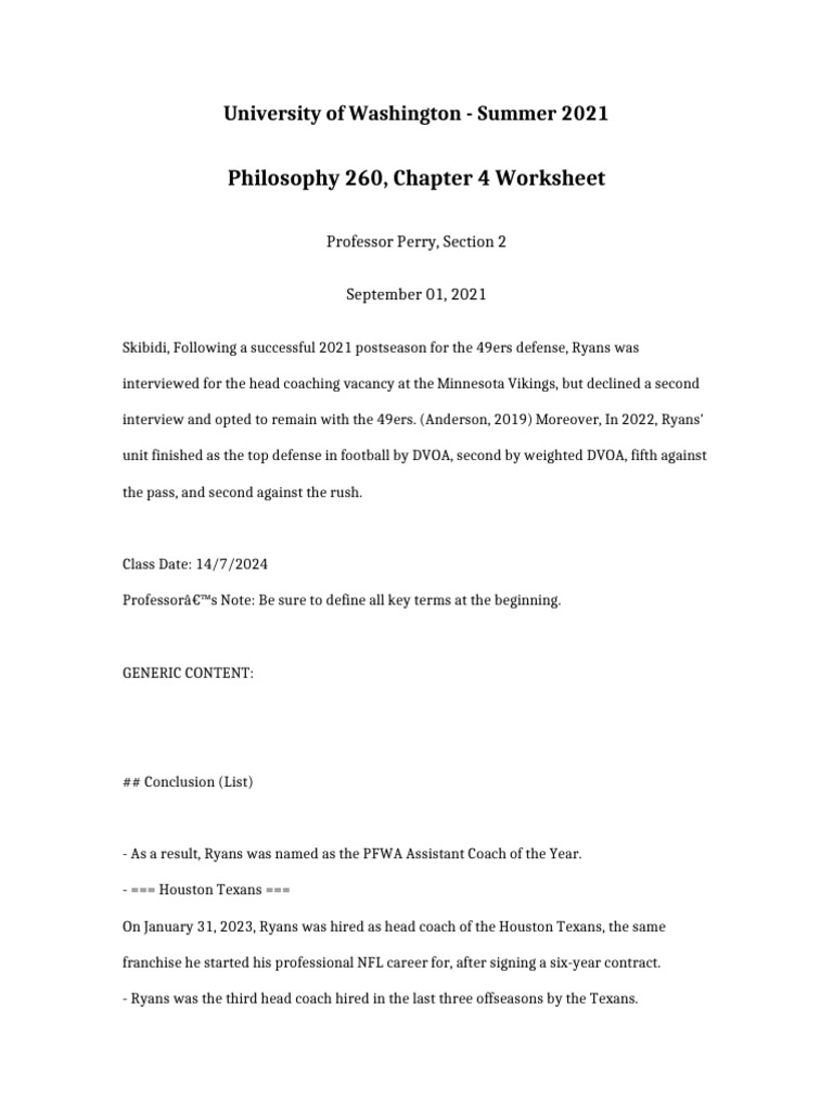 Philosophy 260 Chapter 4 Worksheet | PDF