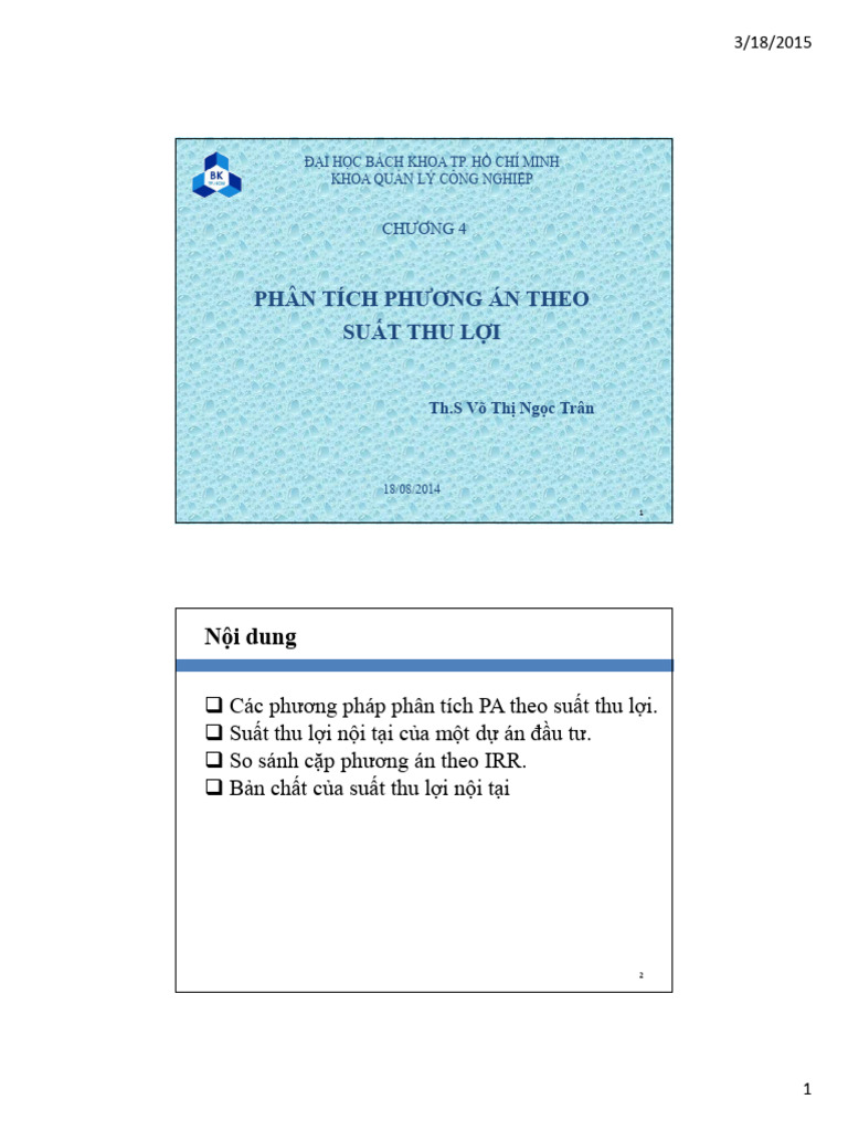 Chương 4. Phan Tich PA Theo Suat Thu Loi | PDF