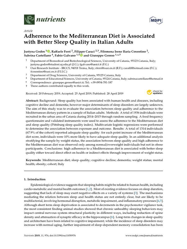 Artigo4 MediterraneanDietQualityIndex | PDF | Dementia | Sleep