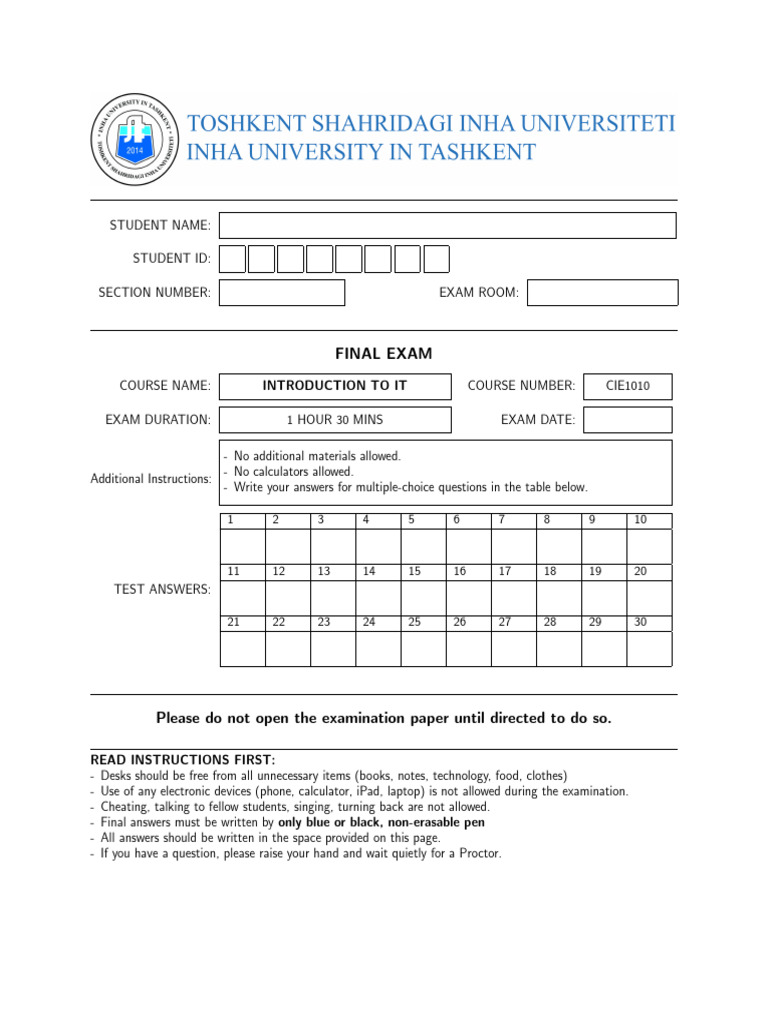 Final Exam: Introduction to IT CIE1010 | PDF | Queue (Abstract Data ...