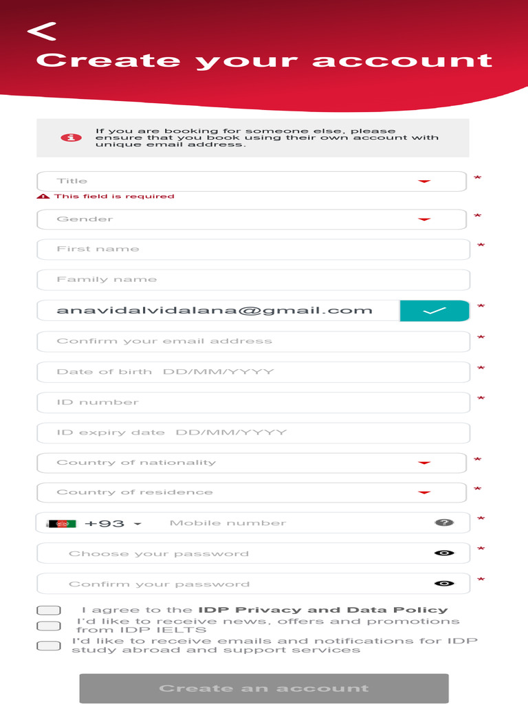 Create Your IDP Account IDP IELTS | PDF