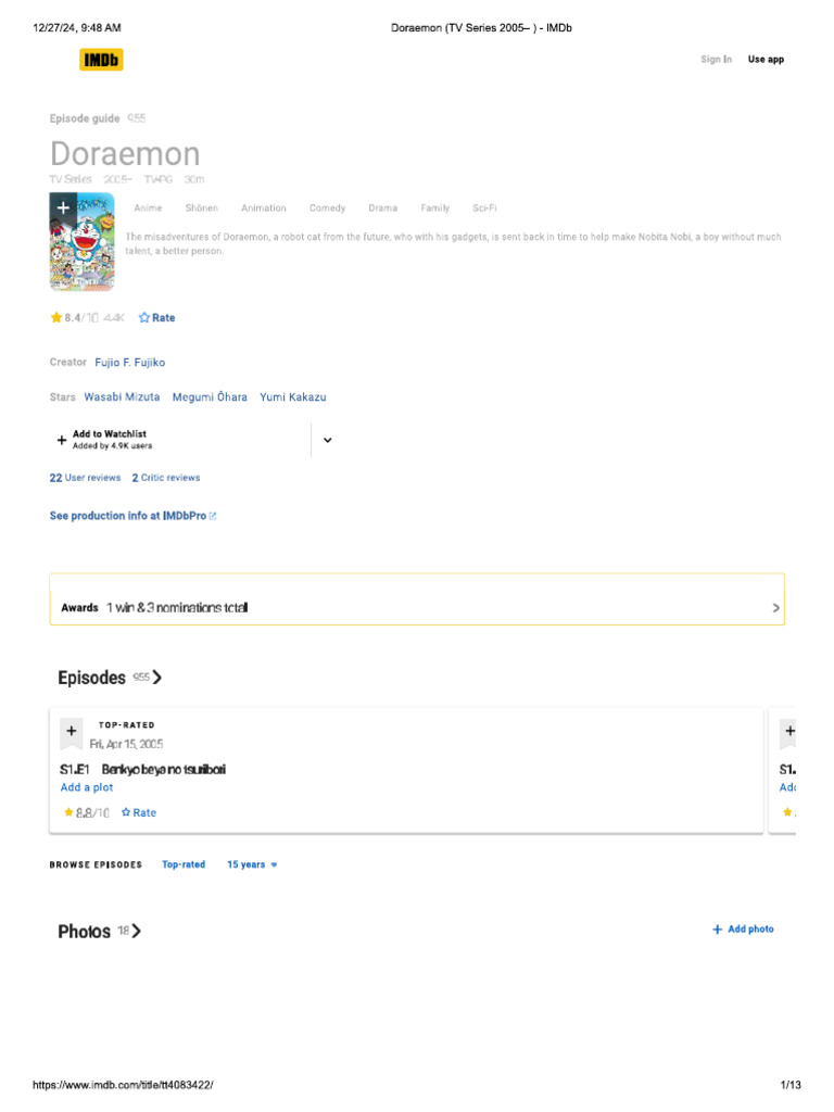 Doraemon (TV Series 2005-) - IMDb | PDF