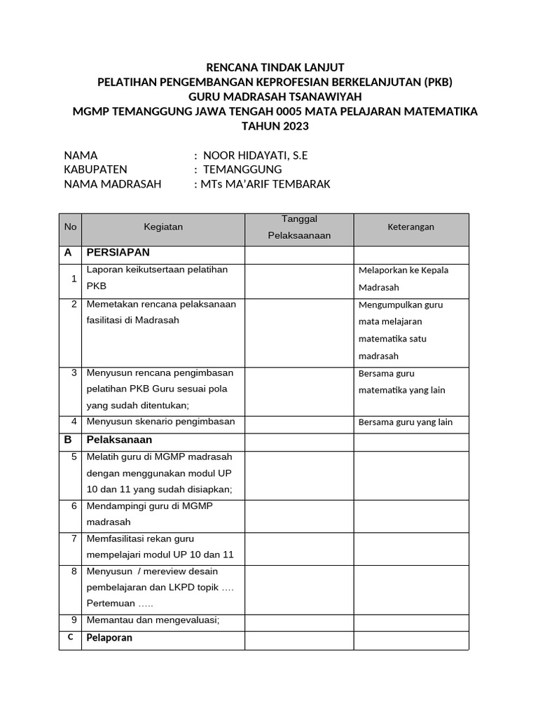 Contoh RTL Fasda | PDF