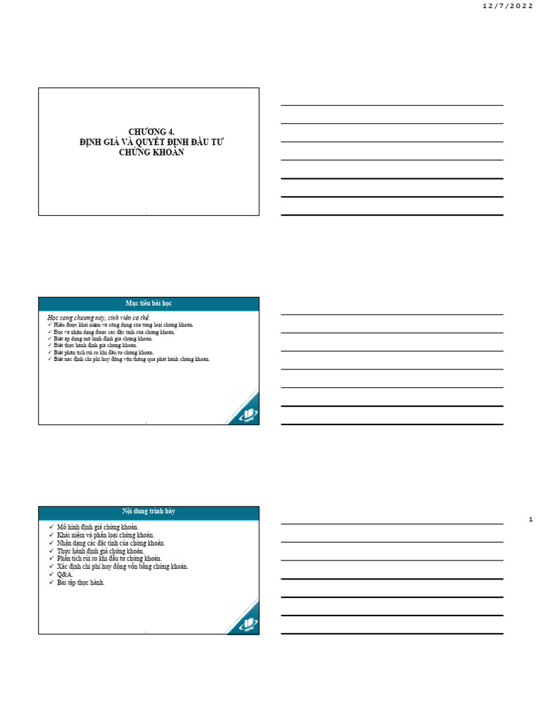 TCDN 1. Chuong 4. Dinh Gia Va Quyet Dinh Dau Tu Chung Khoan GV | PDF