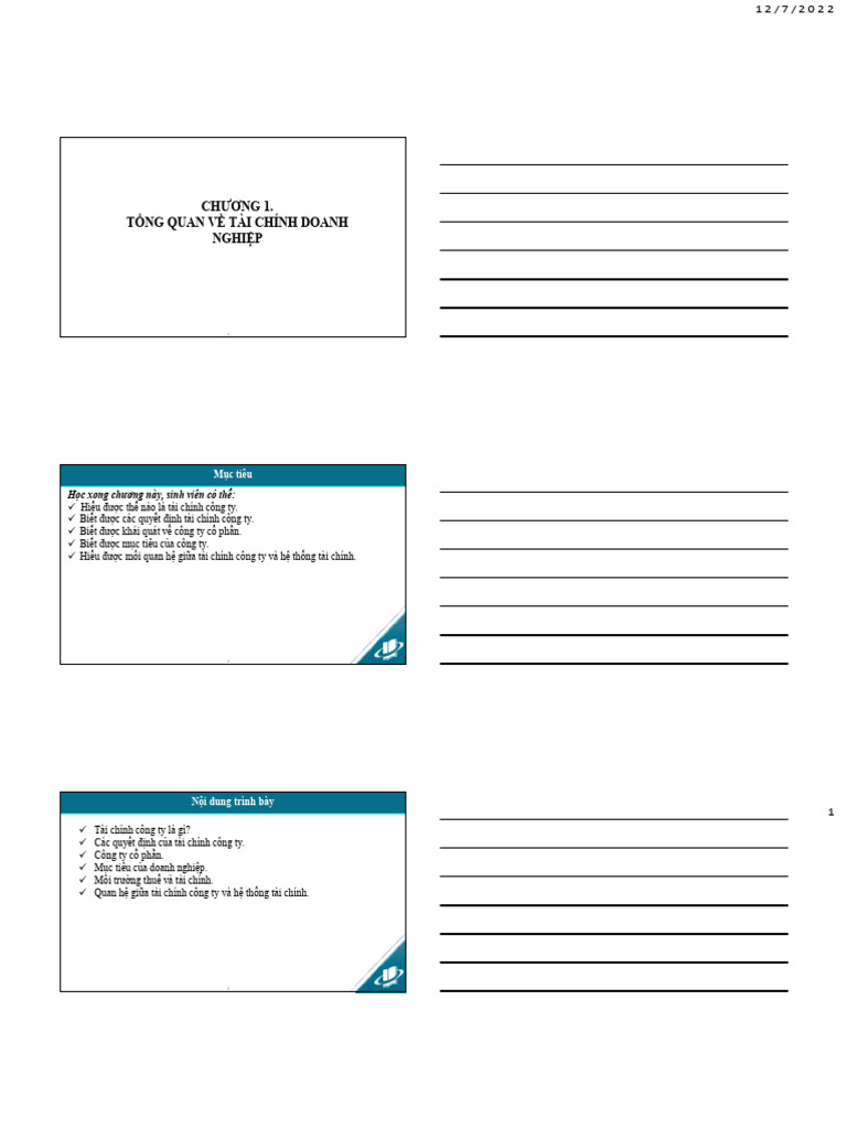 TCDN 1. Chuong 1. Tong Quan Ve Tai Chinh Doanh Nghiep - GV | PDF