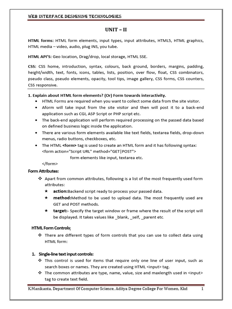 UNIT - II(WIDT) | PDF | Html | Html Element